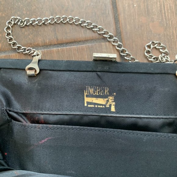 Vintage | Bags | Vintage Black Satin Ingber Purse With Chain Handle ...